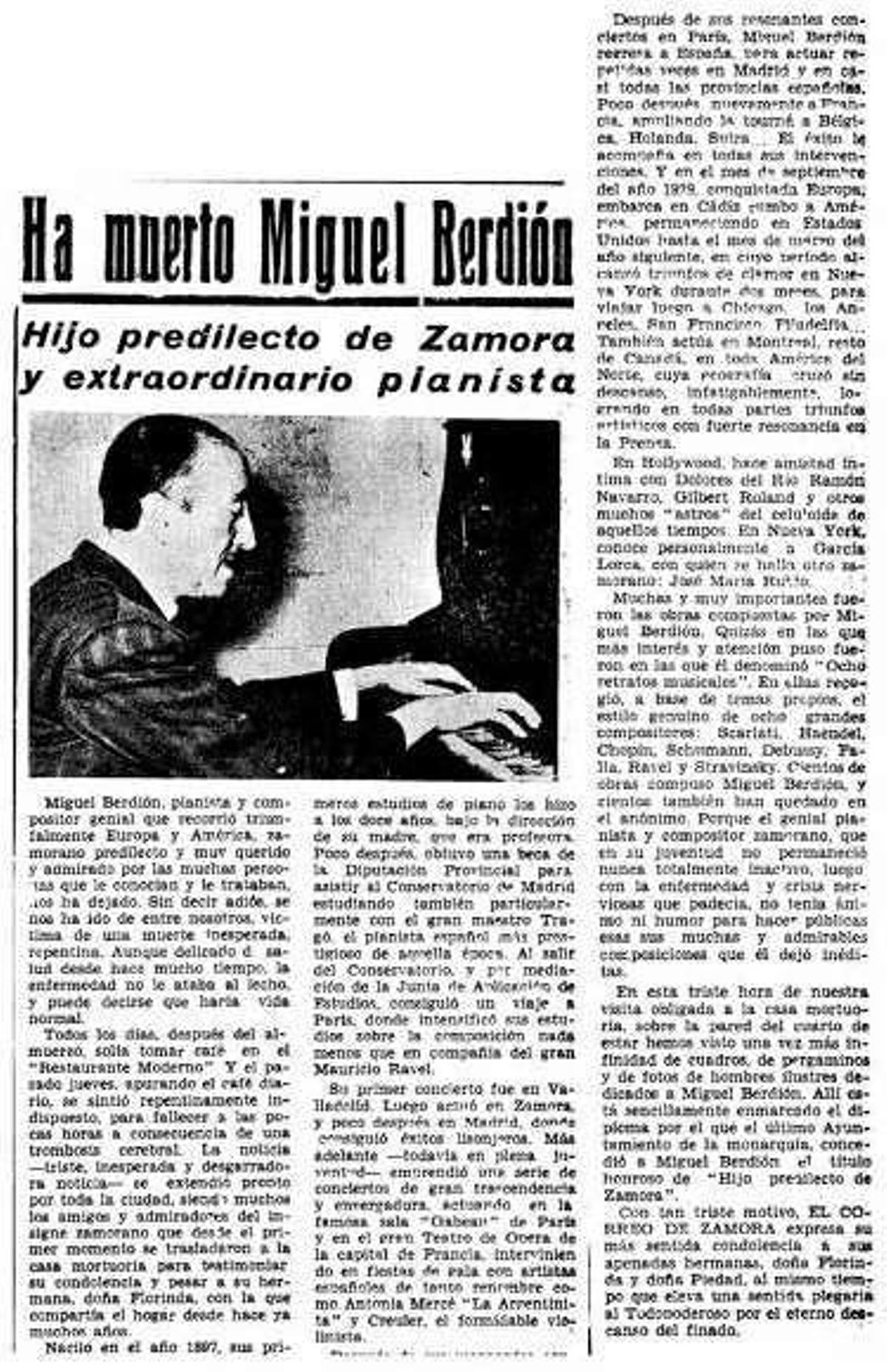 50 aniversario de la muerte de Miguel Berdión: Un "coloso" del piano en ...