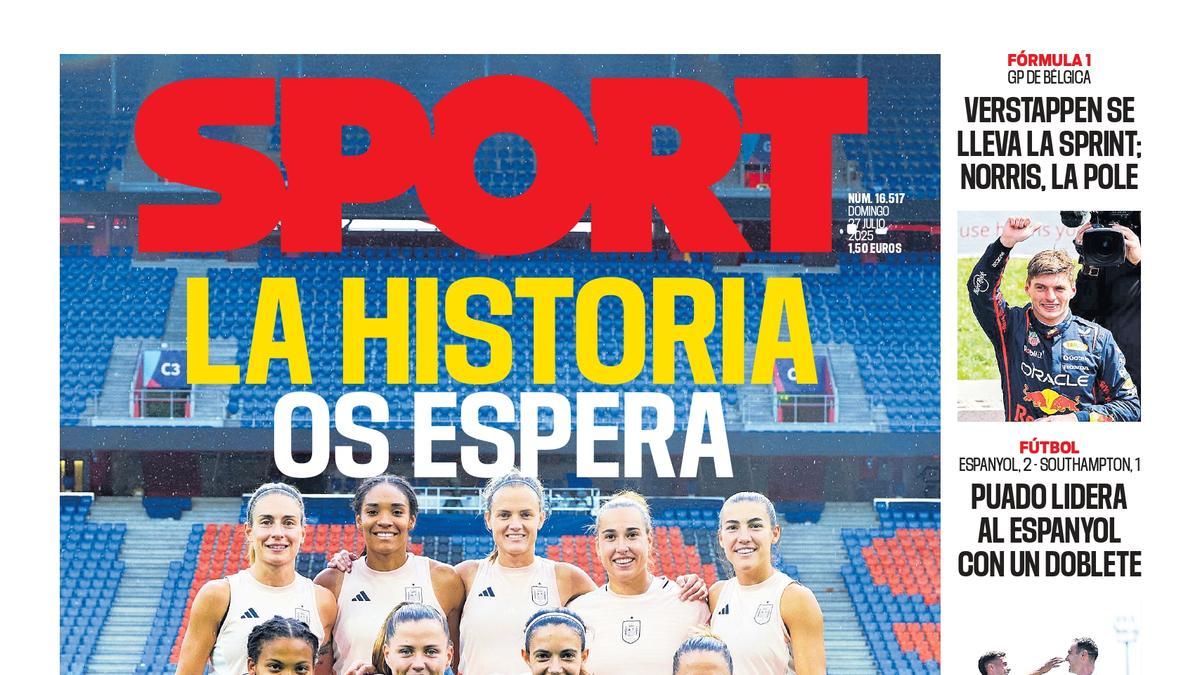 La portada de SPORT de hoy, domingo 27 de julio de 2025