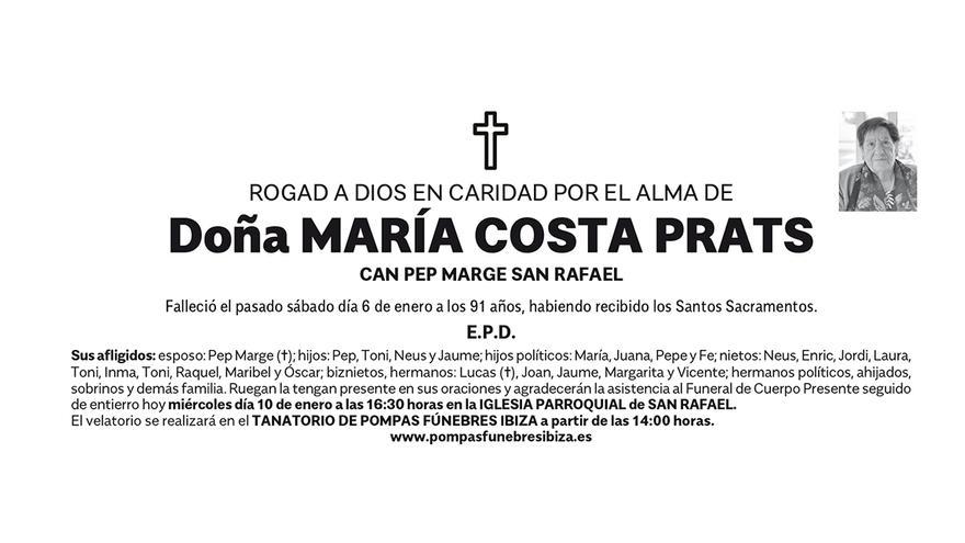 Esquela María Costa Prats - Diario de Ibiza
