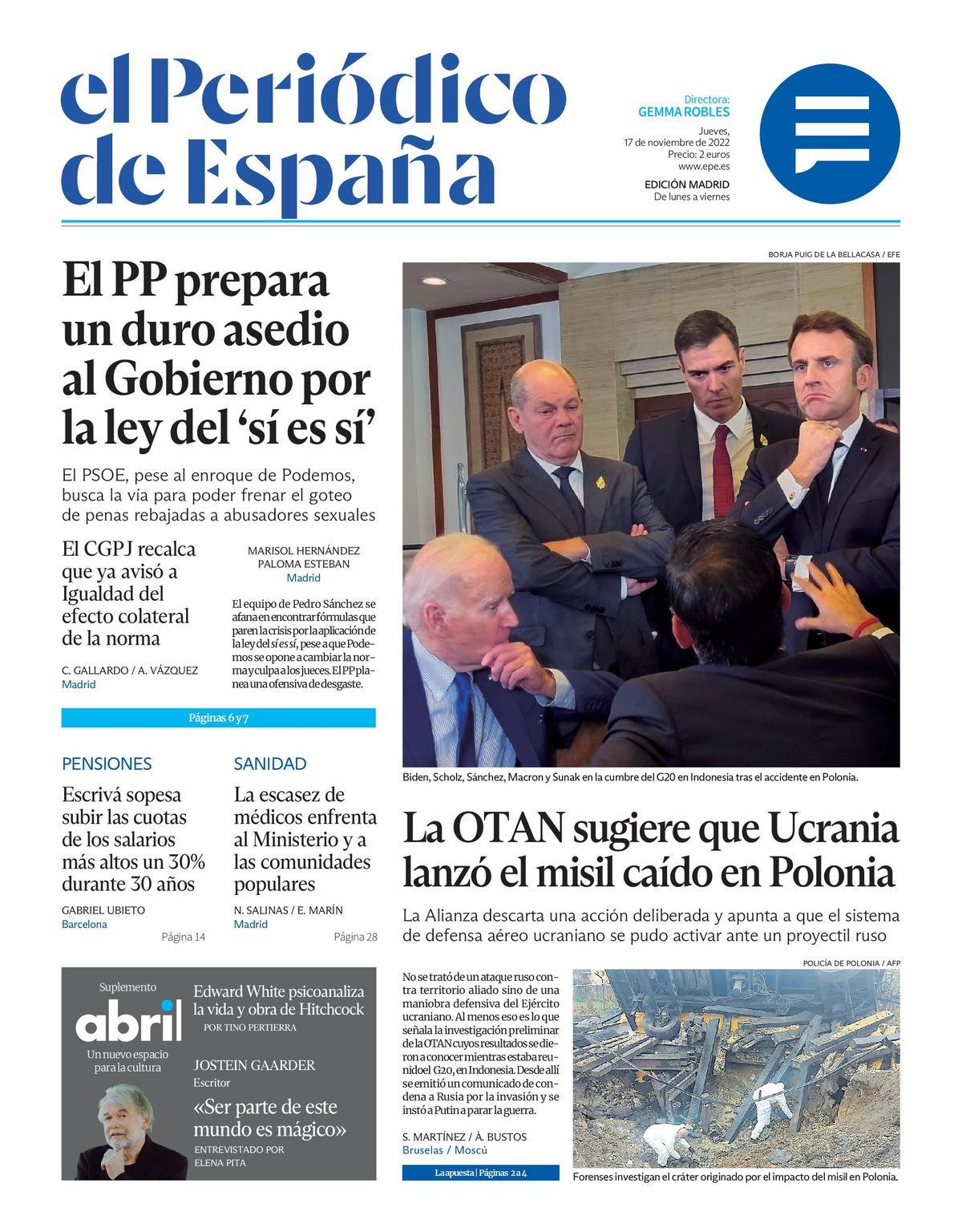 EL PERIÓDICO DE ESPAÑA de hoy jueves 17 de noviembre de 2022