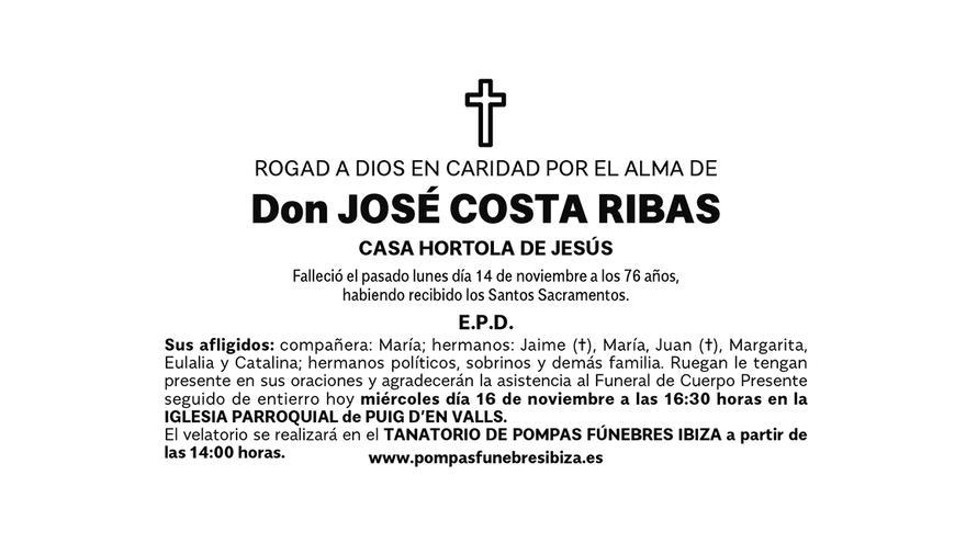 Esquela de don José Costa Ribas - Diario de Ibiza