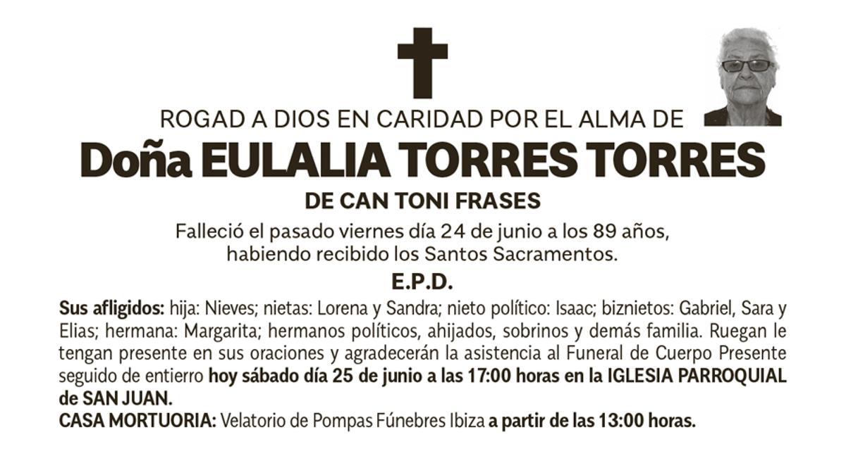 Esquela Eulalia Torres Torres - Diario de Ibiza