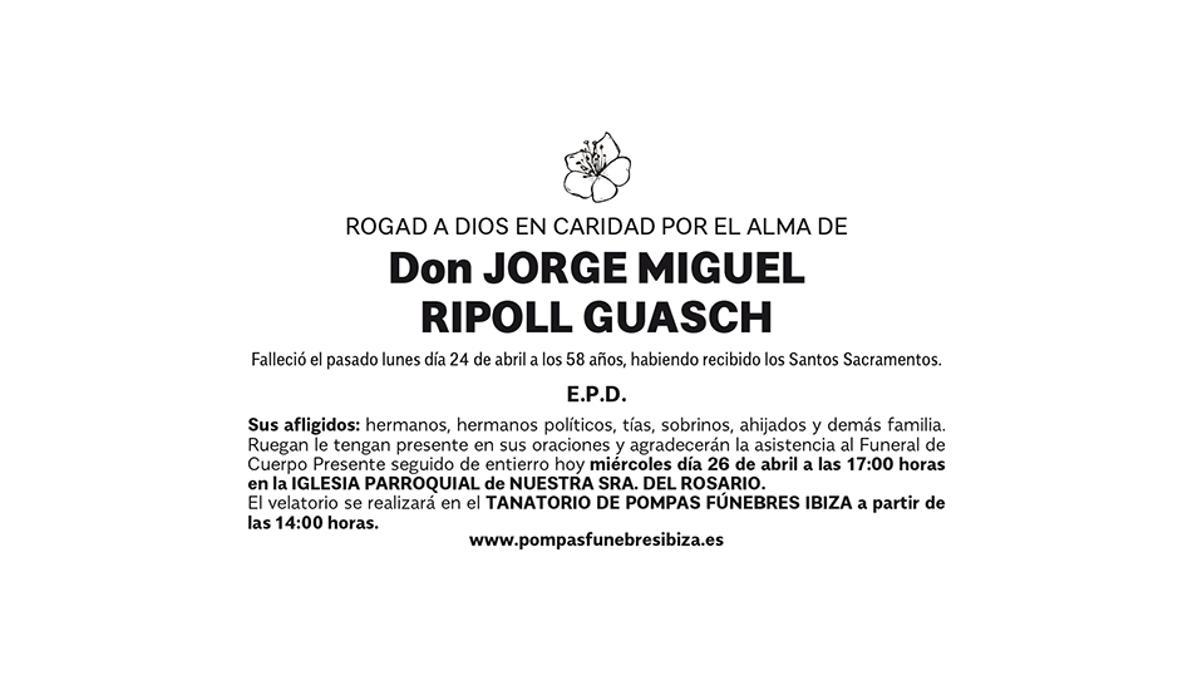 Esquela de don Jorge Miguel Ripoll Guasch - Diario de Ibiza