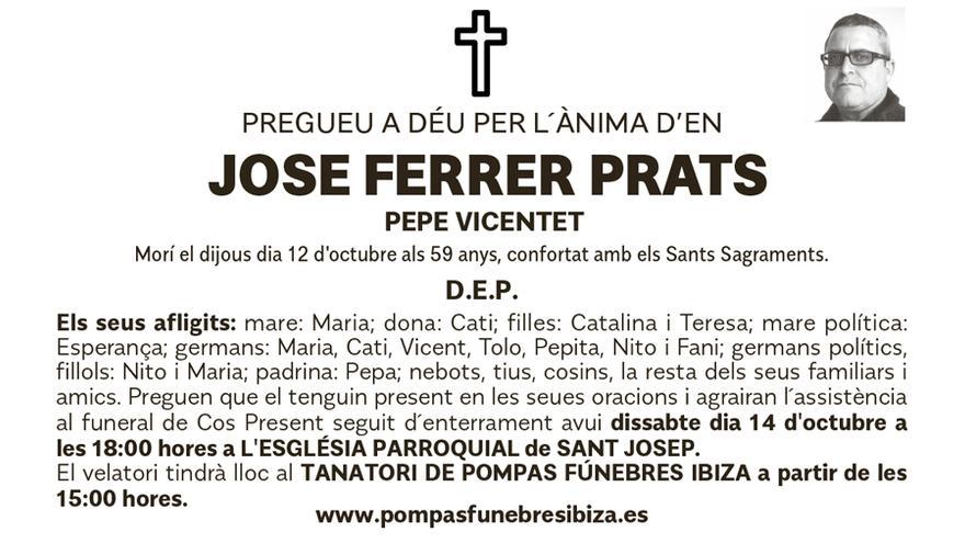 Esquela José Ferrer Prats - Diario de Ibiza