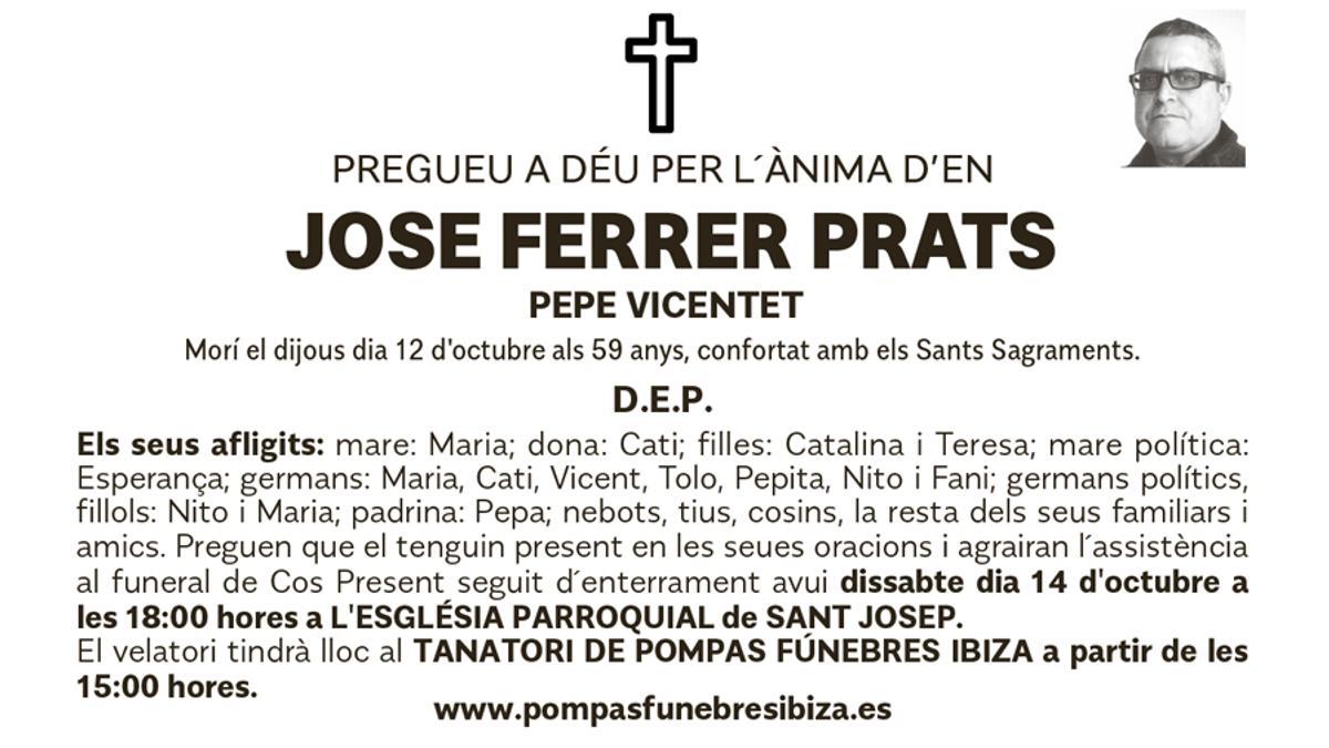 Esquela José Ferrer Prats - Diario de Ibiza