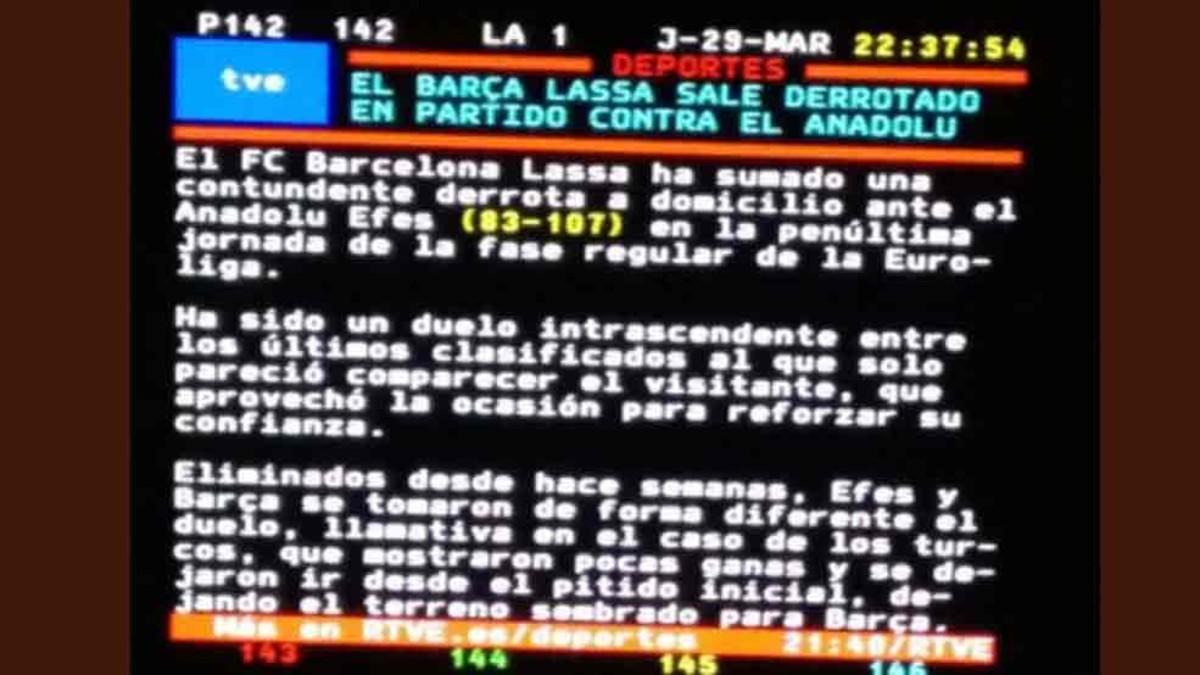 El error del teletexto de TVE sobre el Barcelona de baloncesto