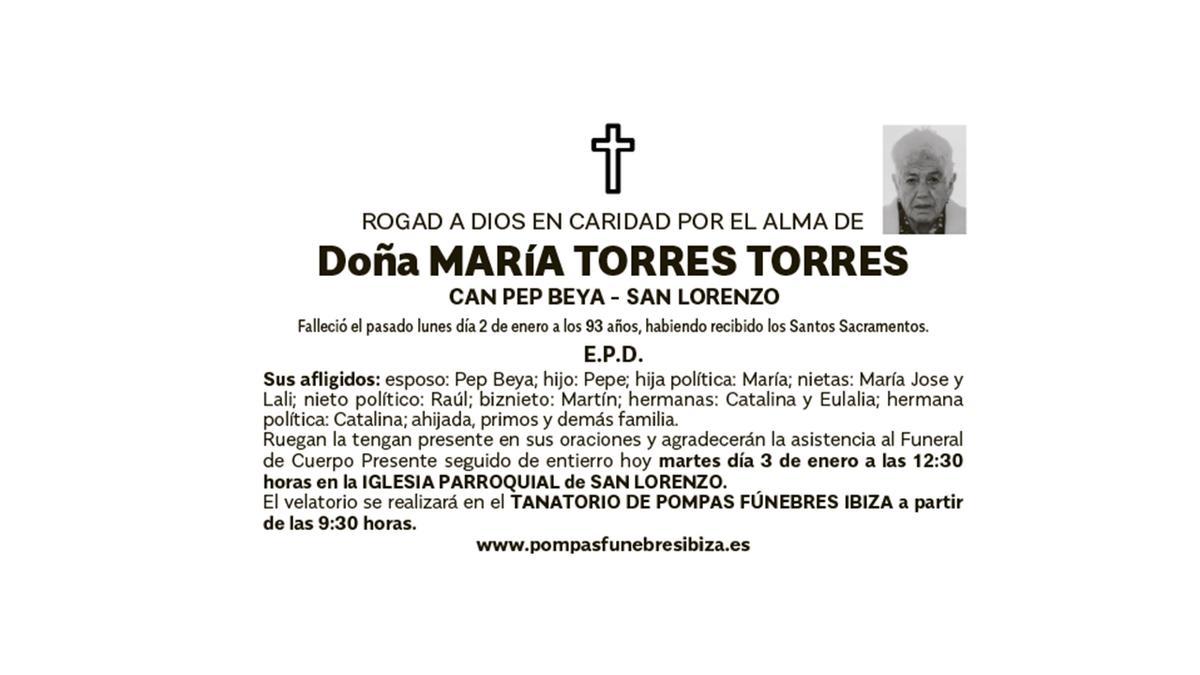 Esquela María Torres Torres - Diario de Ibiza