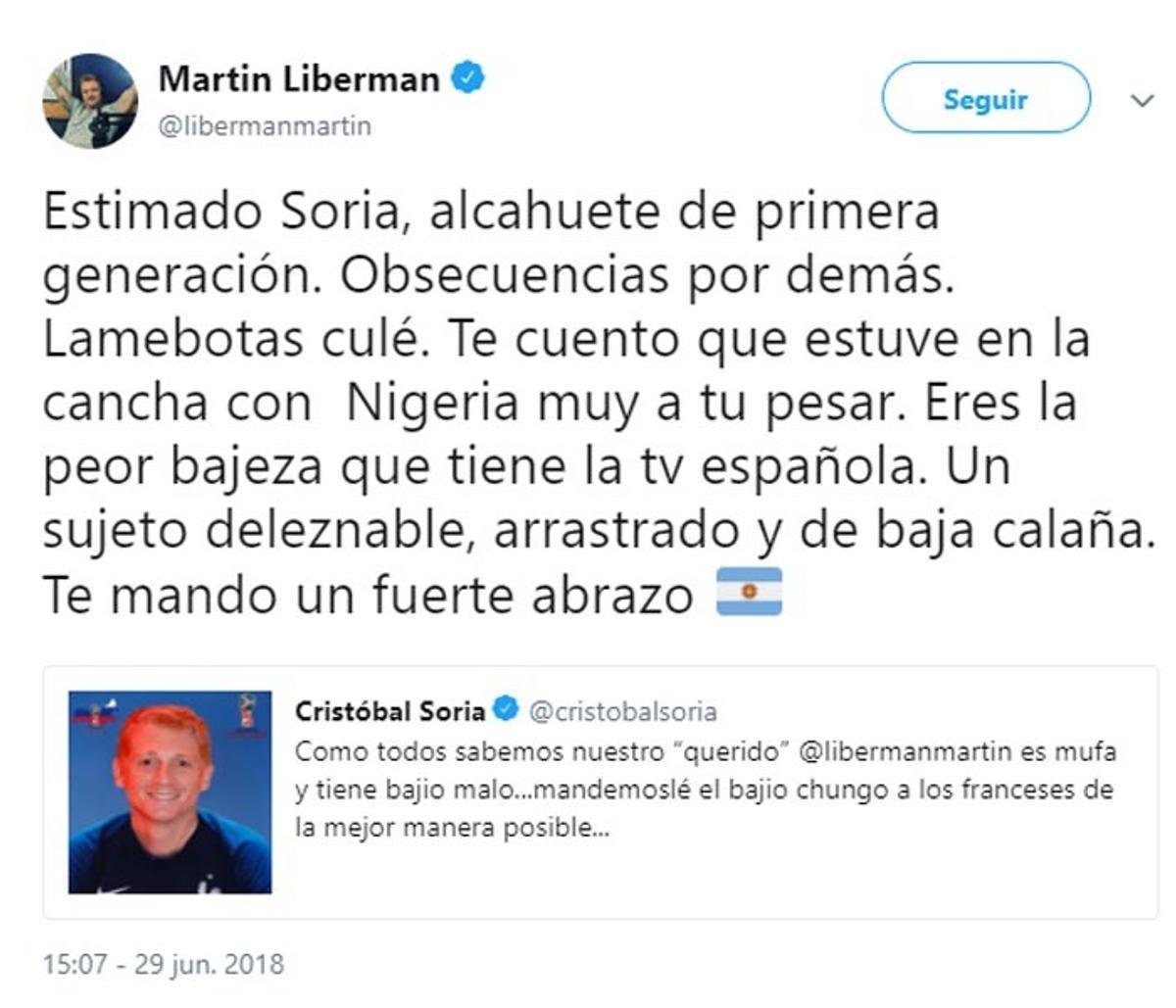 El Chiringuito: Martín Liberman se mofa de Cristóbal Soria