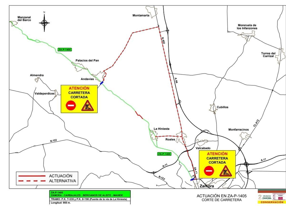 Cortes de tráfico en tres carreteras de Zamora por obras