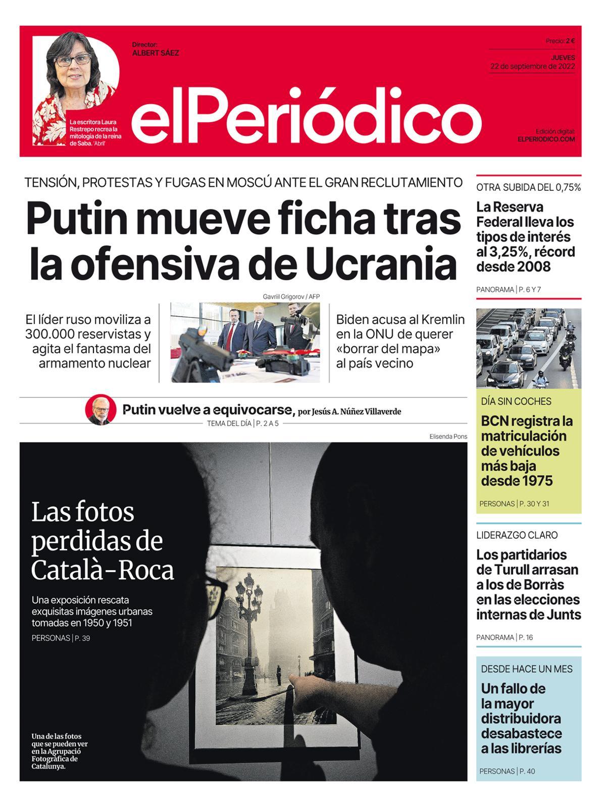 La portada de EL PERIÓDICO del 22 de septiembre de 2022 - El Periódico