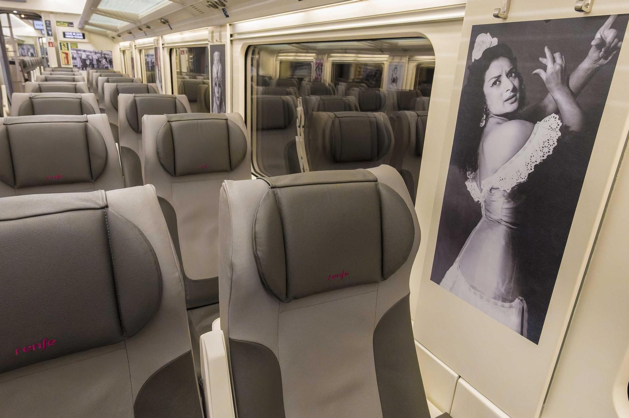 Lola Flores viaja en el tren Gijón-Alicante: una exposición sobre ruedas recuerda a la artista