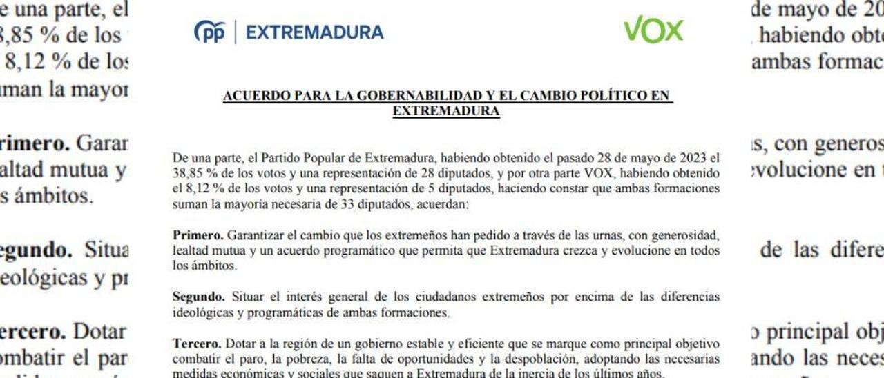 Pacto PP Vox Extremadura | El documento del pacto entre PP y Vox para ...