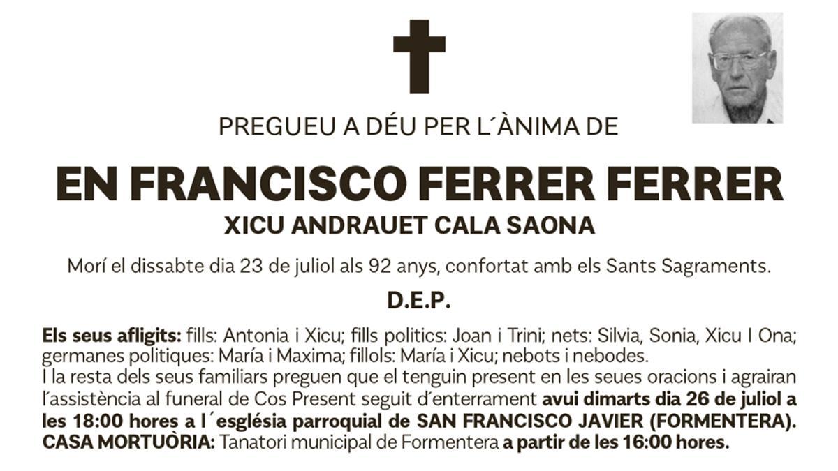 Esquela Francisco Ferrer Ferrer - Diario de Ibiza