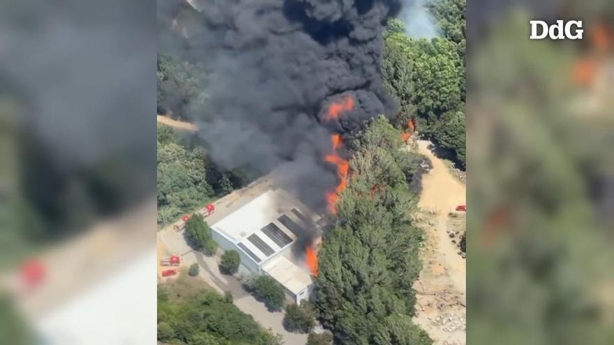 Vídeo | Un foc a una indústria es propaga als boscos d'Òrrius
