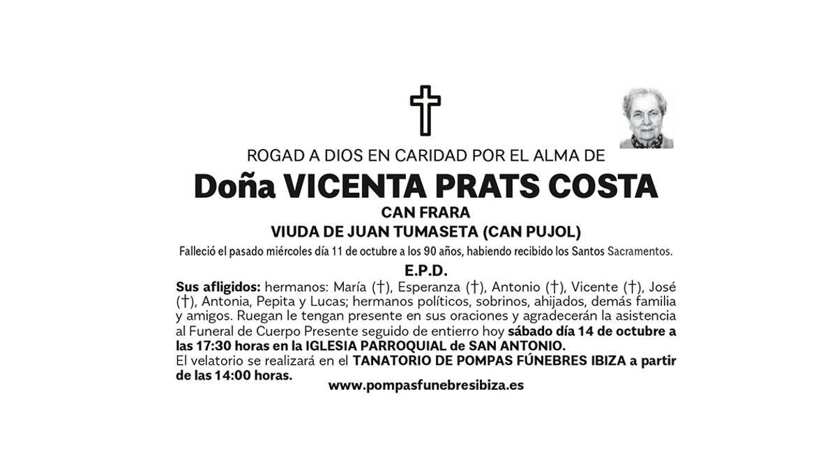 Esquela Vicenta Prats Costa - Diario de Ibiza