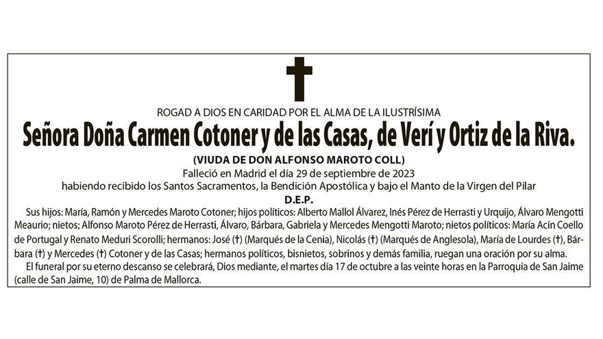 Señora Doña Carmen Cotoner y de las Casas, de Verí y Ortiz de la Riva