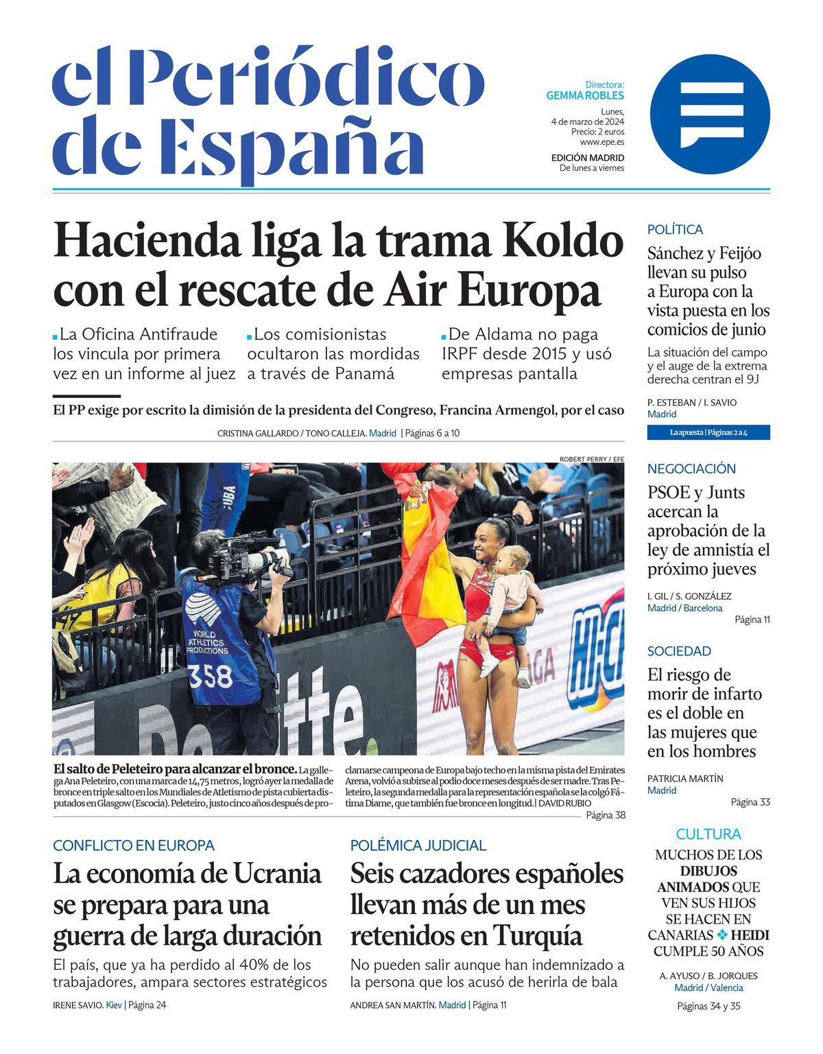 Portada de EL PERIÓDICO DE ESPAÑA del lunes 4 de marzo del 2024
