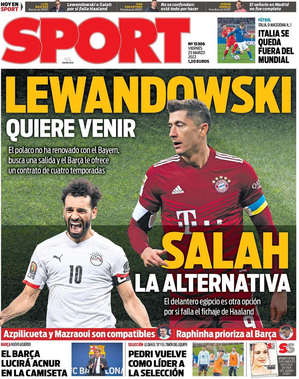 Esta es la portada del SPORT, hoy 25 de marzo