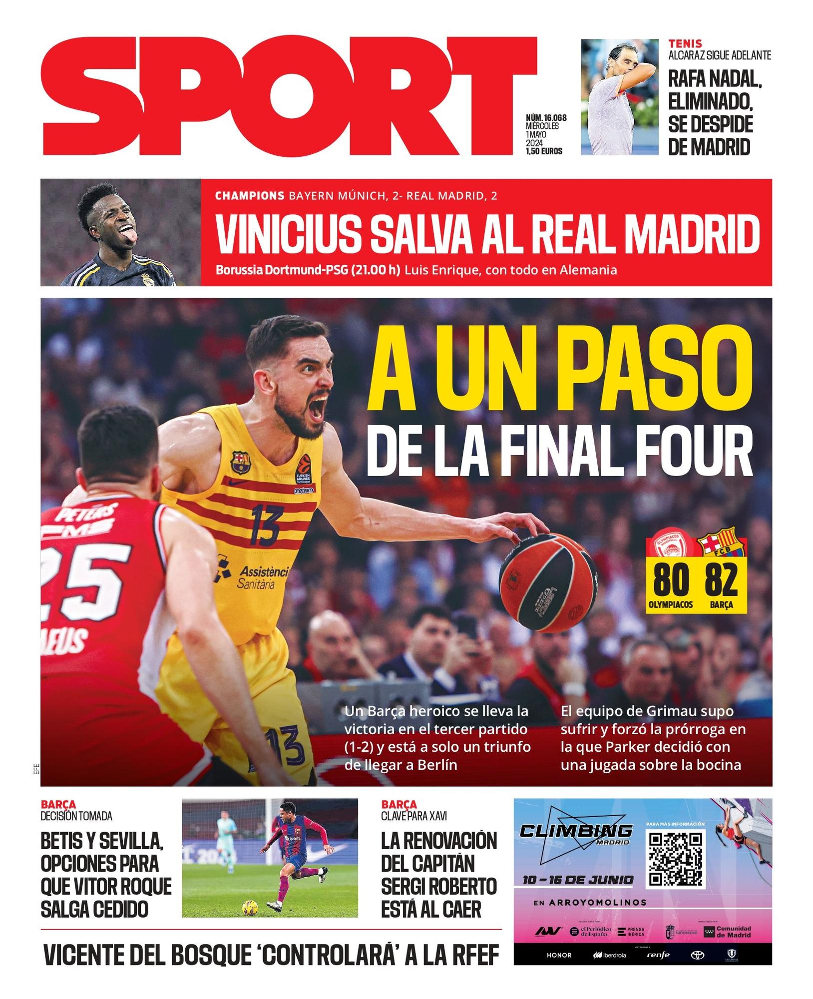 Esta es la portada SPORT de hoy, miércoles 1 de mayo de 2024
