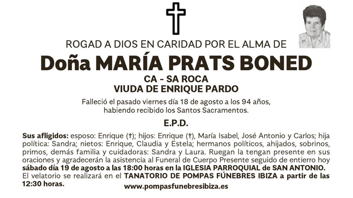 Esquela María Prats Boned - Diario de Ibiza