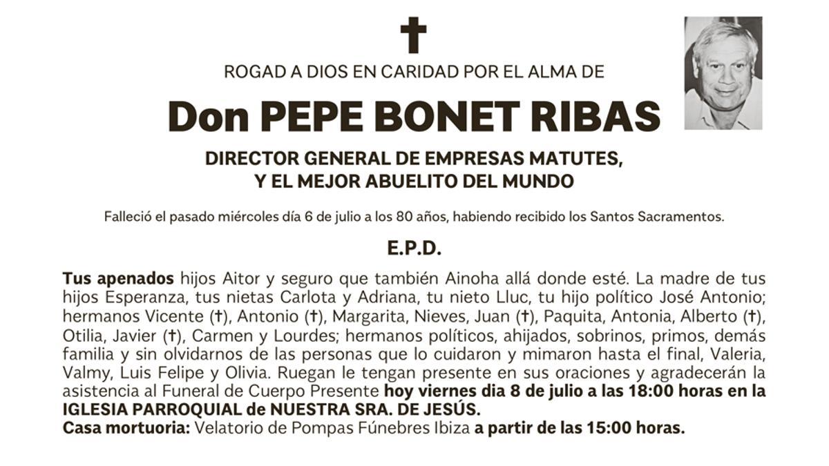 Esquela Pepe Bonet Ribas - Diario de Ibiza
