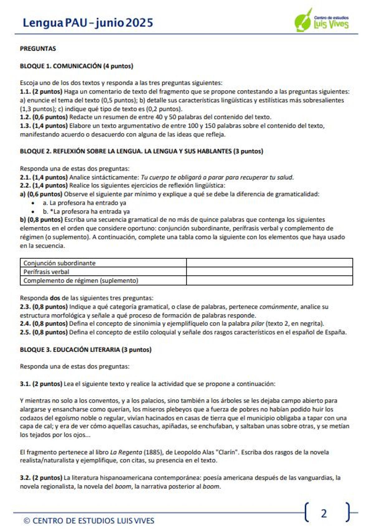 Estas son las respuestas del examen de Lengua Castellana y Literatura ...