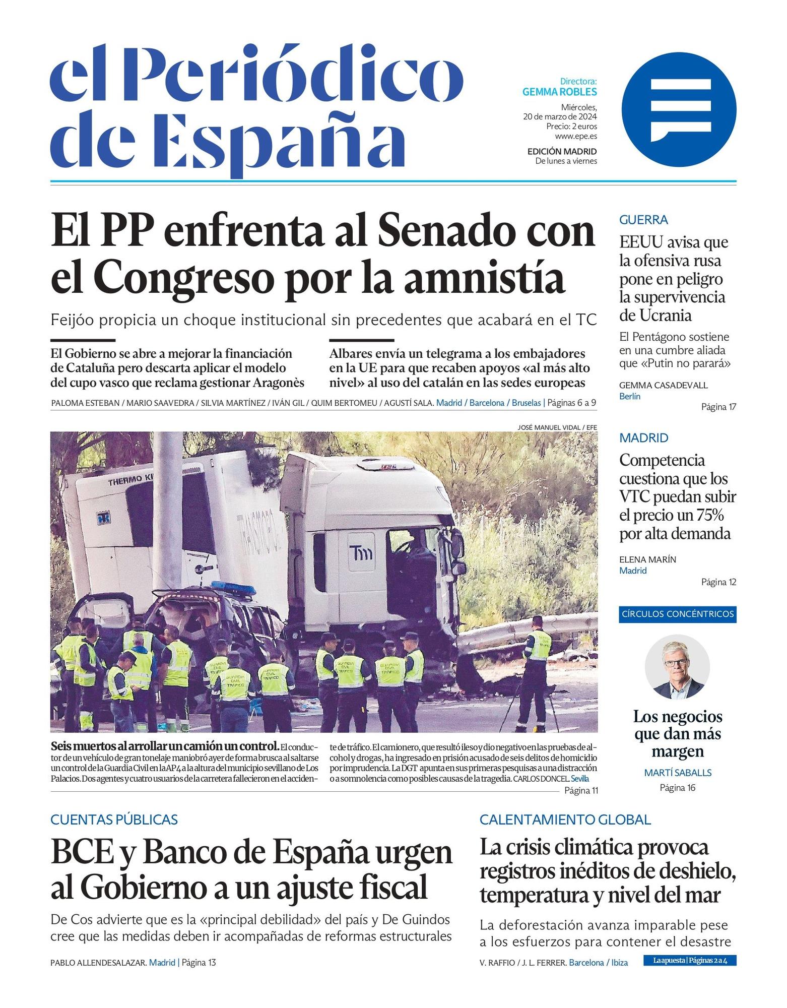 Portada de EL PERIÓDICO DE ESPAÑA del miércoles 20 de marzo del 2024