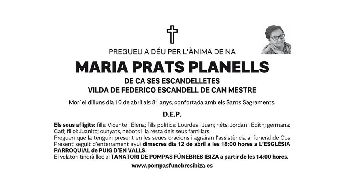 Esquela Maria Prats Planells
