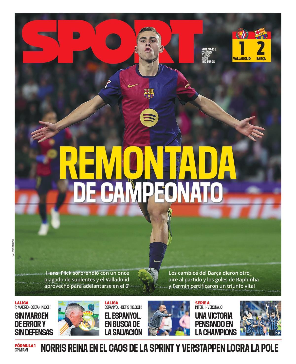 Comunicación | La portada de SPORT de hoy domingo, 4 de mayo de 2025