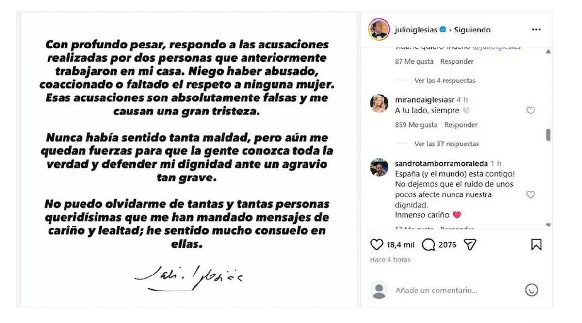 La familia de Julio Iglesias responde al comunicado del cantante: de ...
