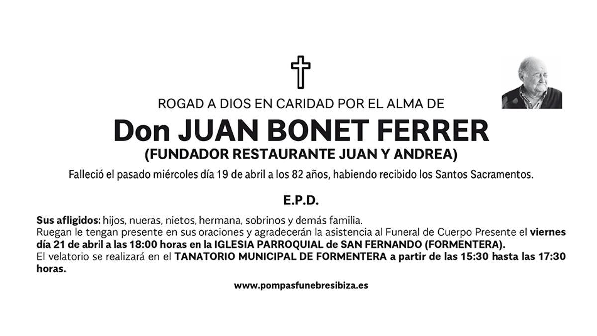 Esquela de don Juan Bonet Ferrer - Diario de Ibiza