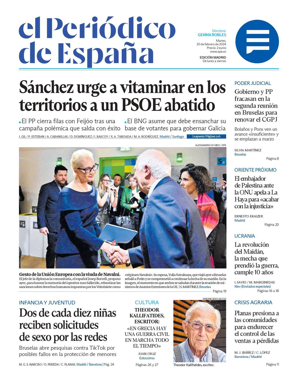 Portada de EL PERIÓDICO DE ESPAÑA del martes 20 de febrero del 2024