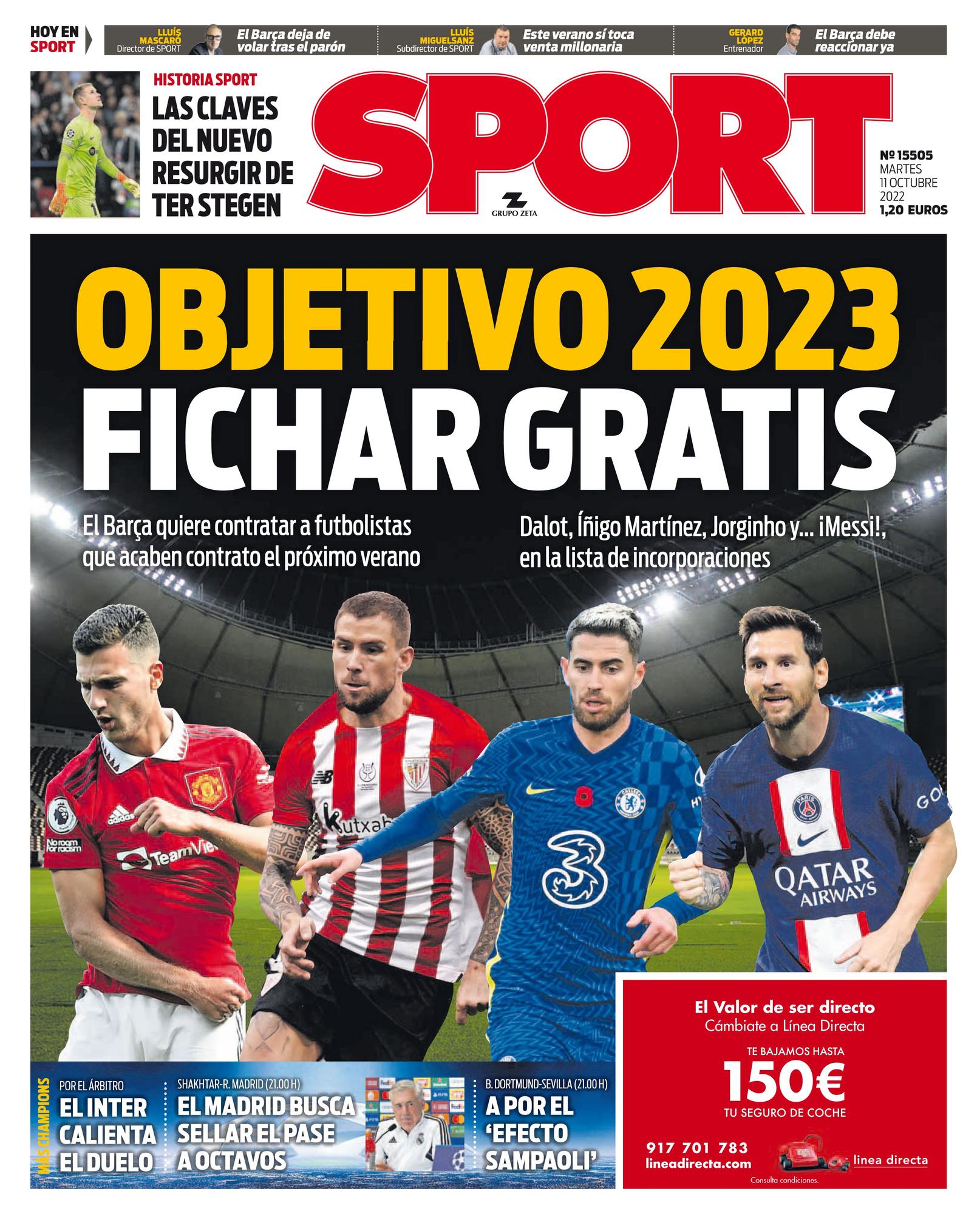 Esta es la portada de SPORT de hoy, martes 11 de octubre
