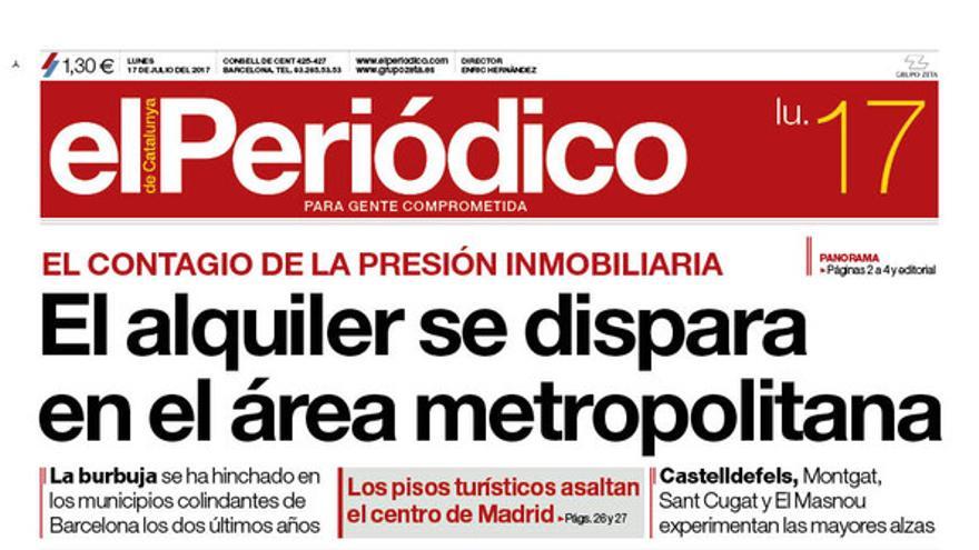 La portada de EL PERIÓDICO del 17 de julio del 2017