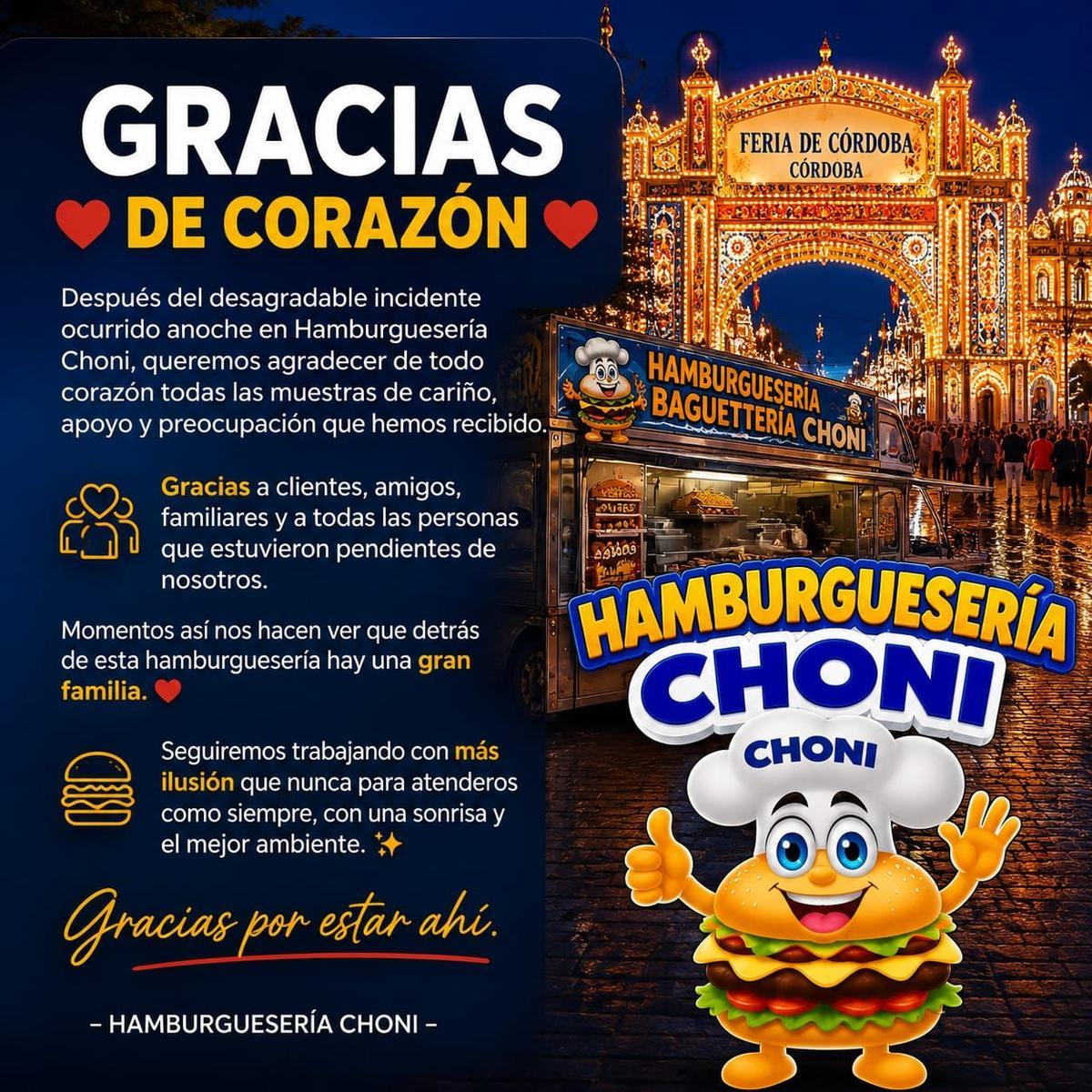 La Hamburguesería Choni responde al cariño recibido tras el altercado ...