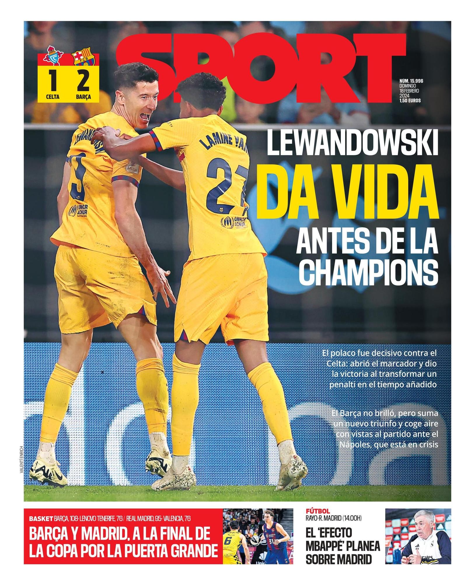 La portada de hoy, domingo 18 de febrero de 2024