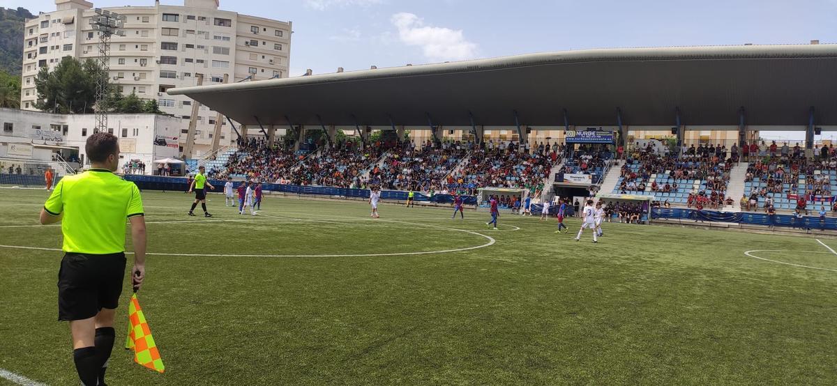 El entrenador de un equipo alevín se encara y coge de la camiseta a un ...