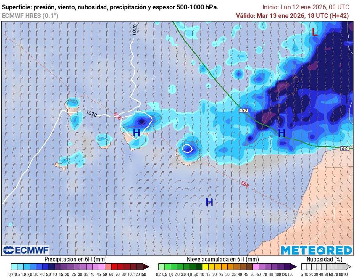 180° Turn in the Canaries with Expected Rainfall of 100 l/m²