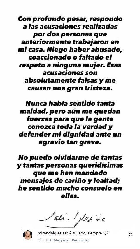 La respuesta poderosa a las acusaciones de abusos contra Julio Iglesias ...