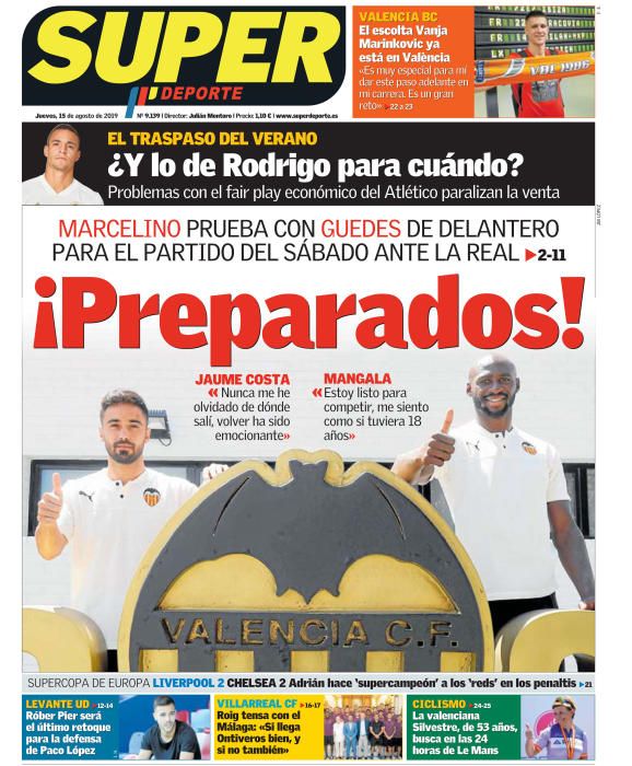 Rodrigo, Mangala, Jaume Costa, Neymar, Adrian, en las portadas ...