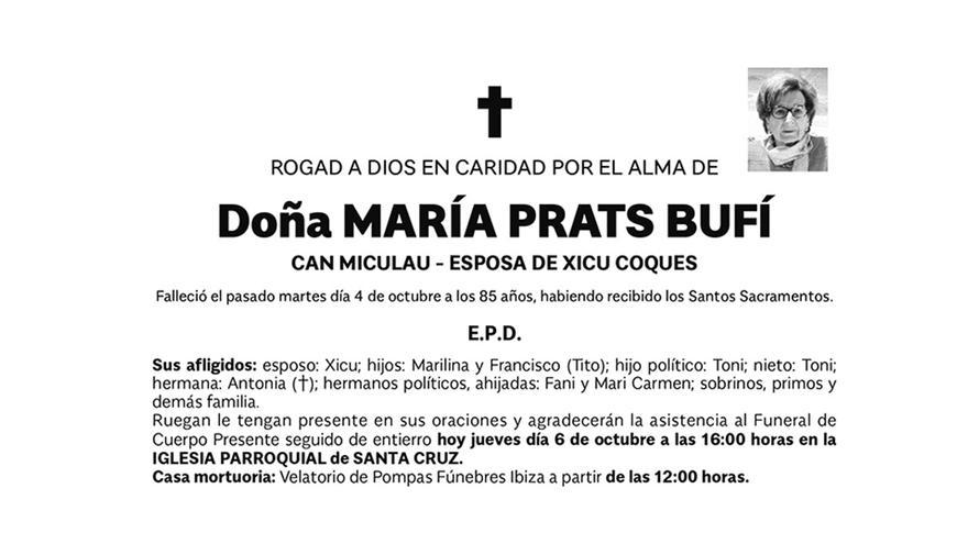 Esquela María Prats Bufí - Diario de Ibiza