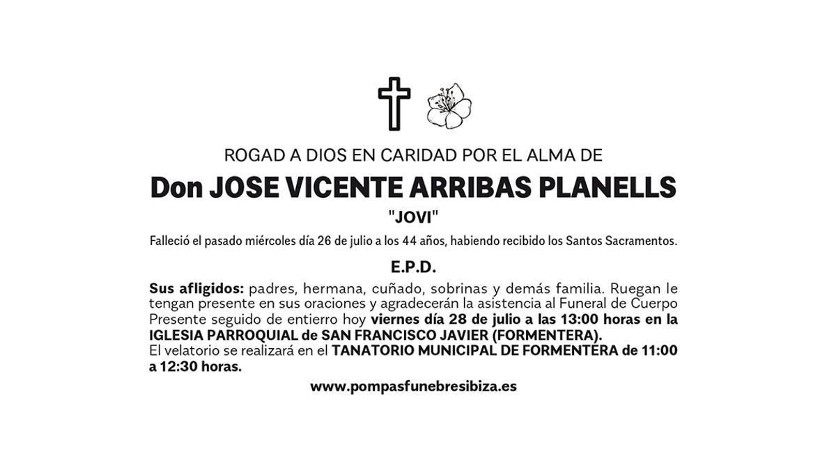 Esquela de don José Vicente Arribas Planells - Diario de Ibiza