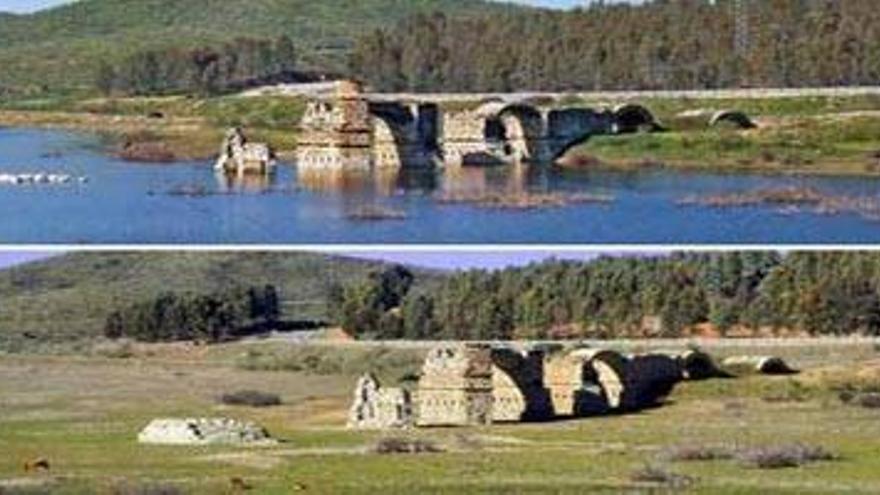 El agua del pantano de Alcántara no llega al puente de Alconétar