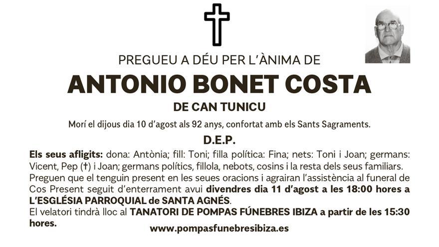 Esquela Antonio Bonet Costa - Diario de Ibiza