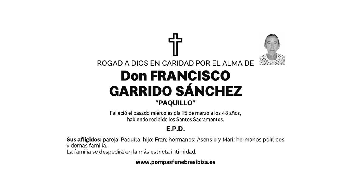 Esquela Francisco Garrido Sánchez - Diario de Ibiza