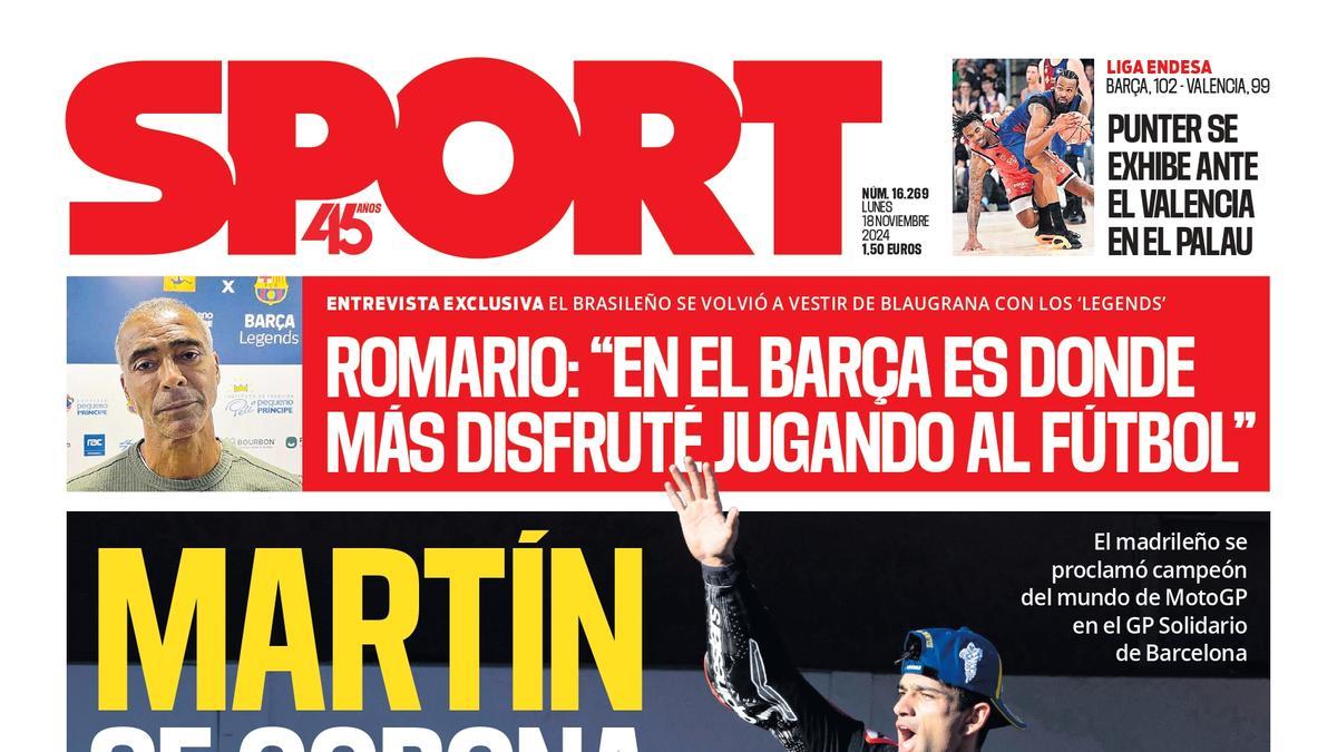 Esta es la portada SPORT de hoy, lunes 18 de noviembre de 2024