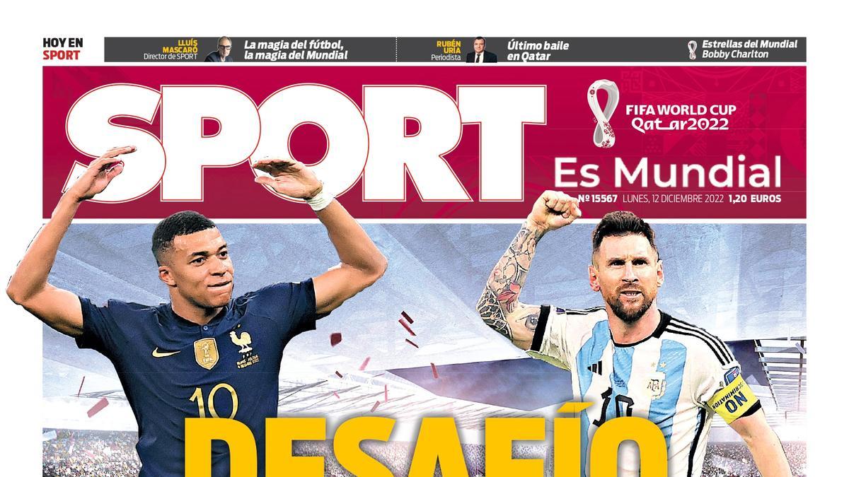 Esta es la portada de SPORT de hoy, lunes 12 de diciembre