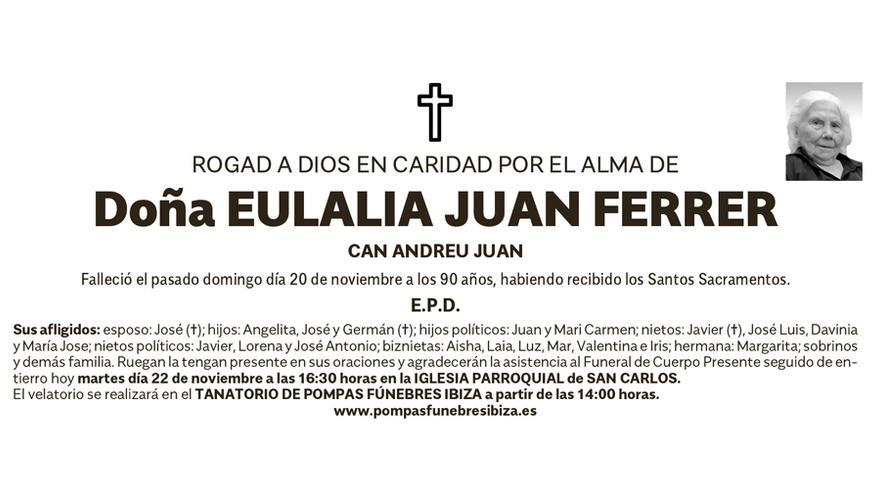 Esquela Eulalia Juan Ferrer - Diario de Ibiza