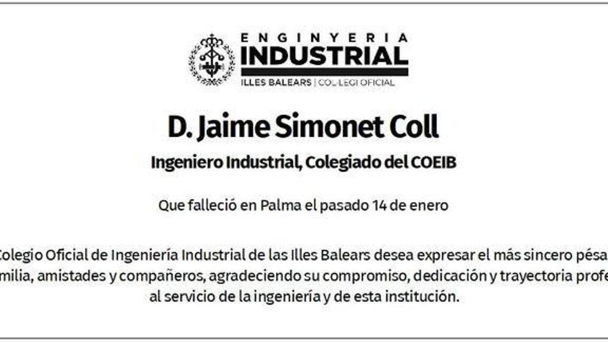 ESQUELA | D. Jaime Simonet Coll