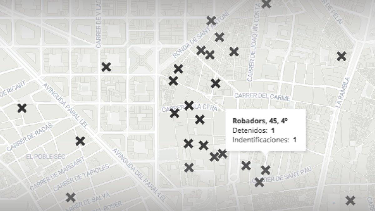 Mapa de la segunda macrooperación en el Raval de Barcelona